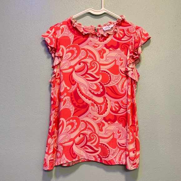 Emily Wonder | Tops | Emily Wonder Pink Ruffled Paisley Cap Sleeve ...